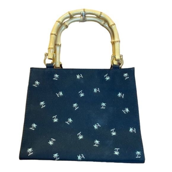 Tiannl | Bags | Tianni Black Bamboo Handle Palm Tree Embroidered ...